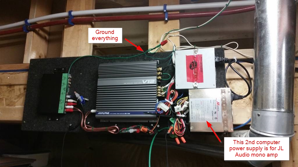 DIY mancave using computer power supply for car audio (JL 12" W6V2) in ...